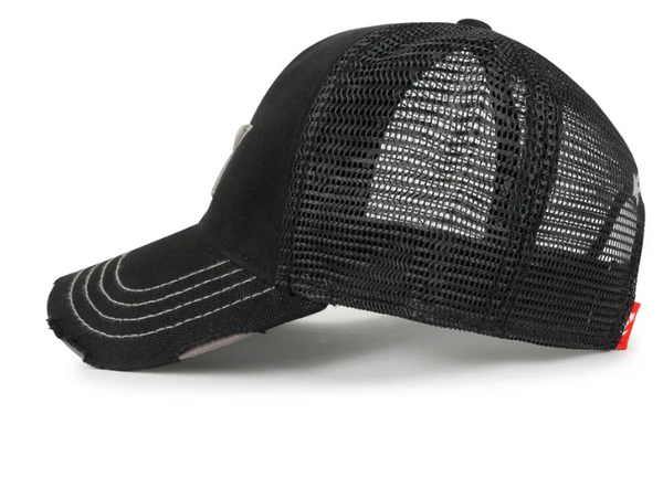 ililily Premium Star Embroidery Structured Crown Vintage Trucker Hat B - QUEUECAPS